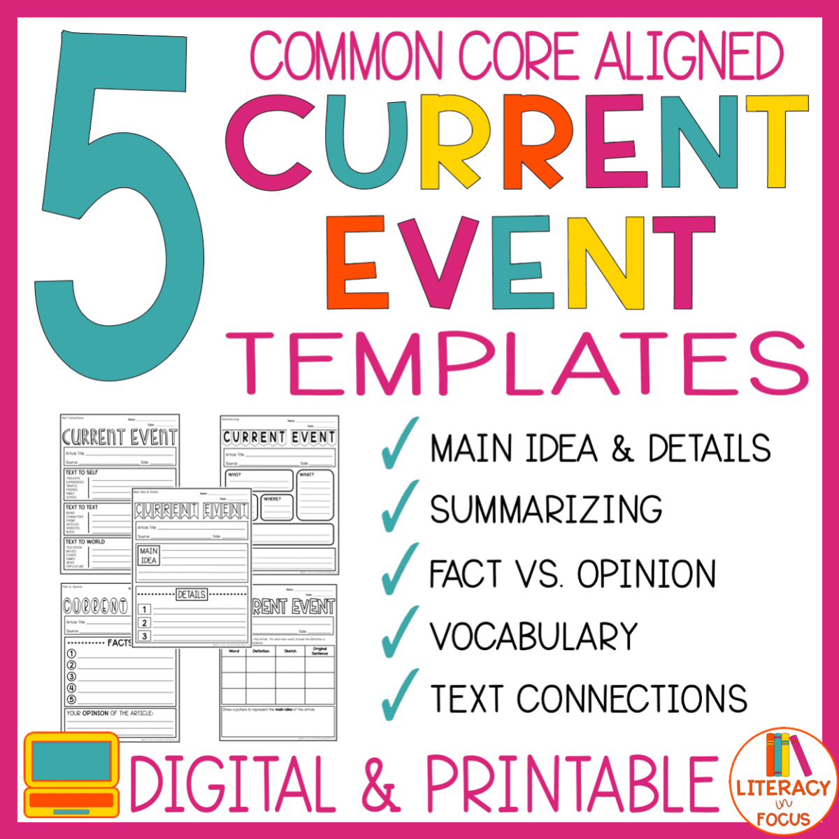5 Different Common Core Current Event Templates - Literacy In Focus
