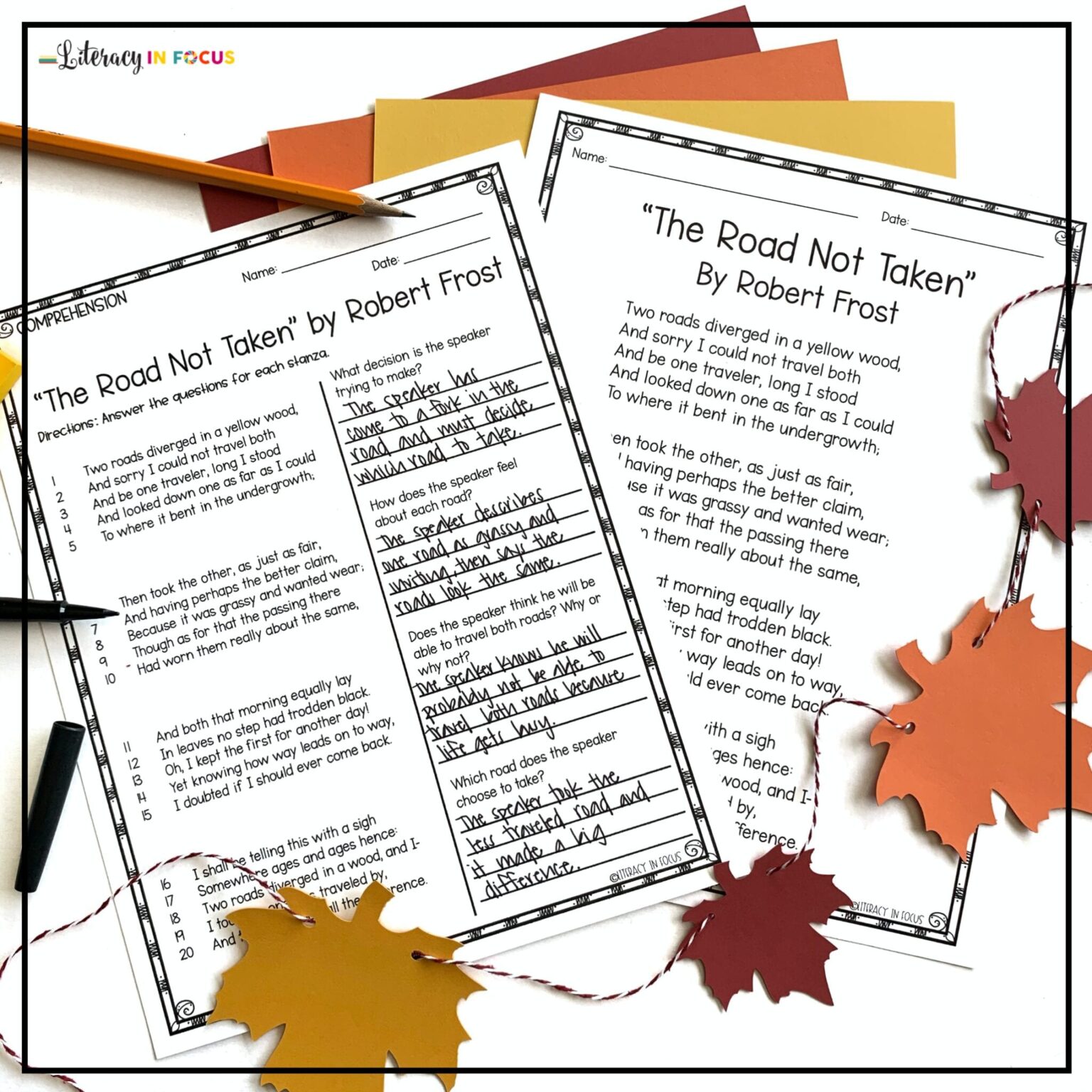 Robert Frost's "The Road Not Taken" Lesson Plan PDF - Literacy In Focus