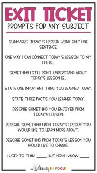 15 Exit Ticket Prompts For Any Subject - Literacy In Focus