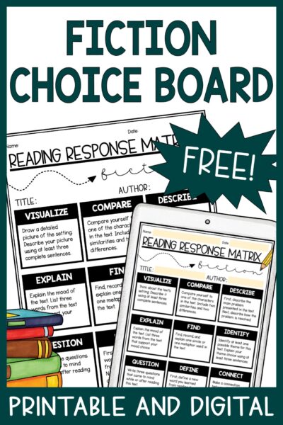 Free Reading Response Fiction Choice Board - Literacy In Focus
