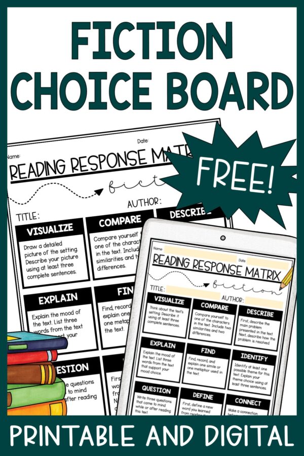 Free Reading Response Fiction Choice Board - Literacy In Focus