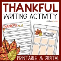I Am Thankful For Writing Activity - Literacy In Focus