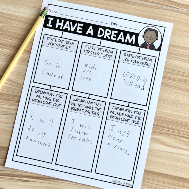 I Have A Dream Writing Activity for Martin Luther King Day - Literacy ...