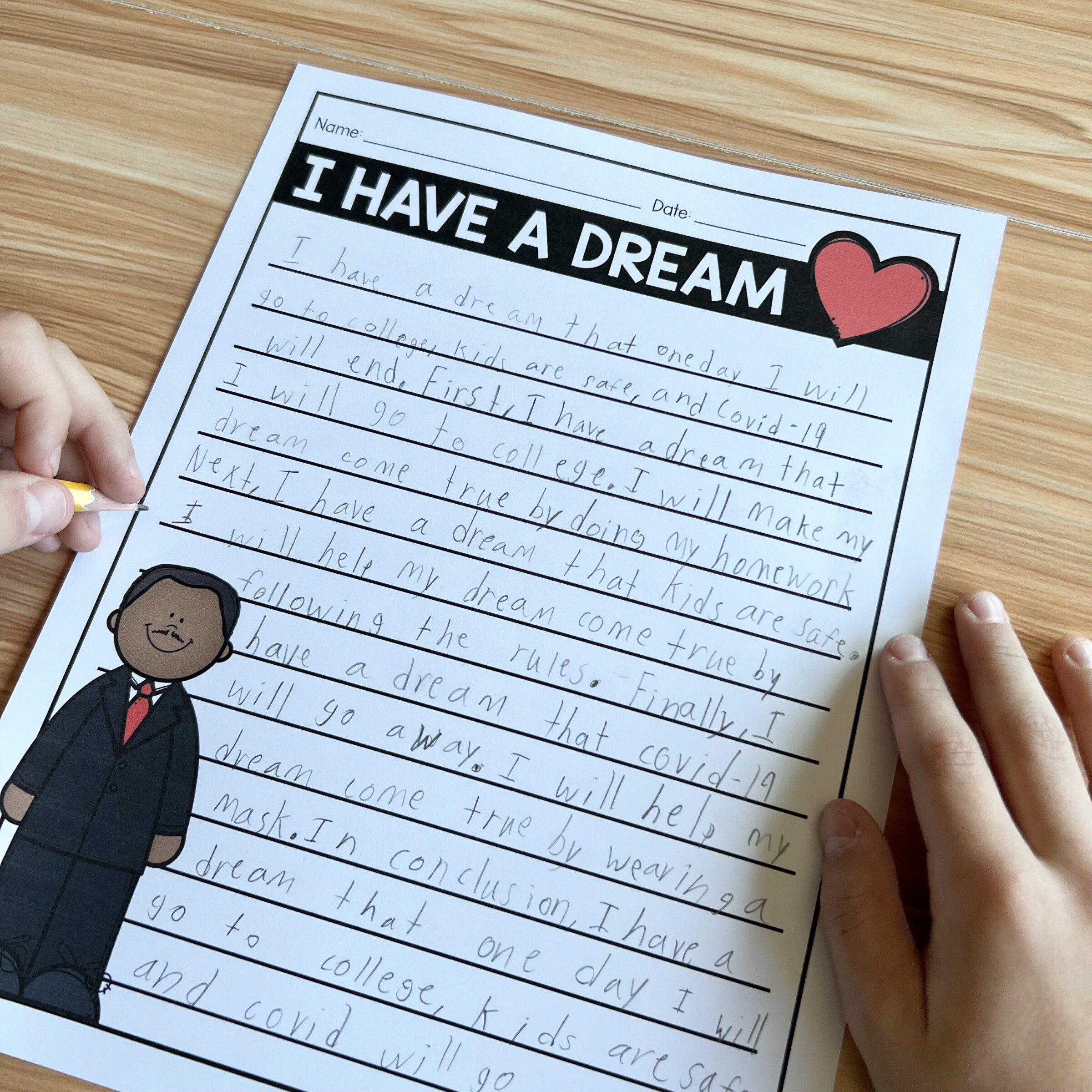 I Have A Dream Writing Activity for Martin Luther King Day - Literacy ...