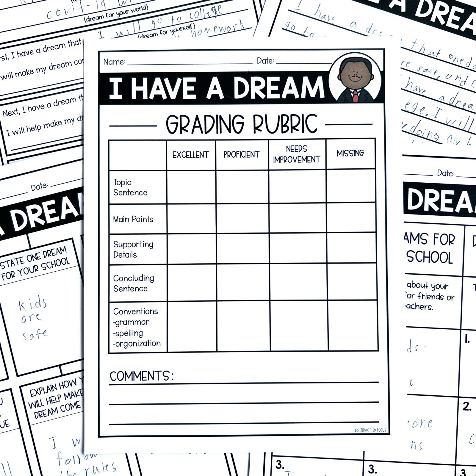 I Have A Dream Writing Activity for Martin Luther King Day - Literacy ...
