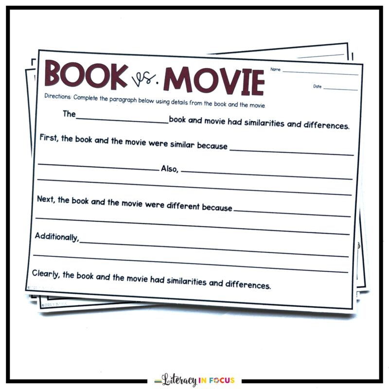 Book vs. Movie Discussion Questions and Activity - Literacy In Focus