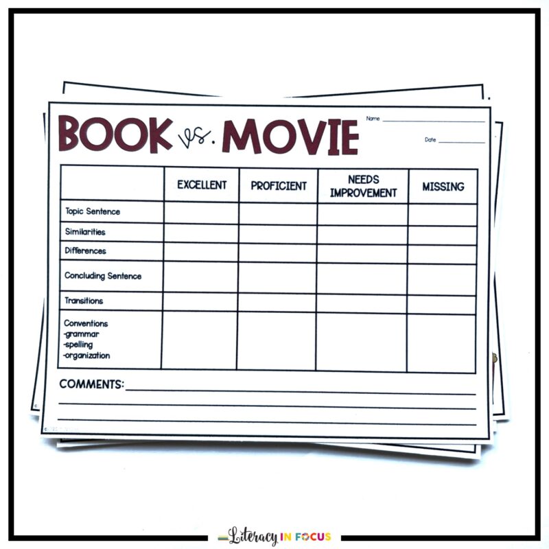 Book vs. Movie Discussion Questions and Activity - Literacy In Focus