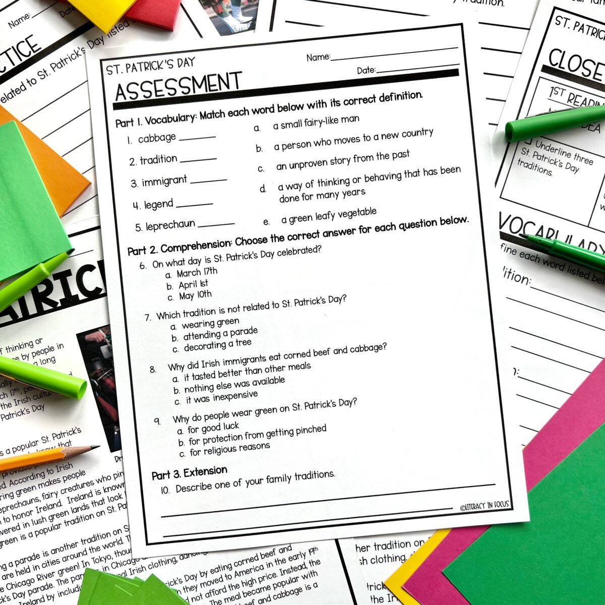 St. Patrick's Day Reading Comprehension and Writing Lesson Plan ...