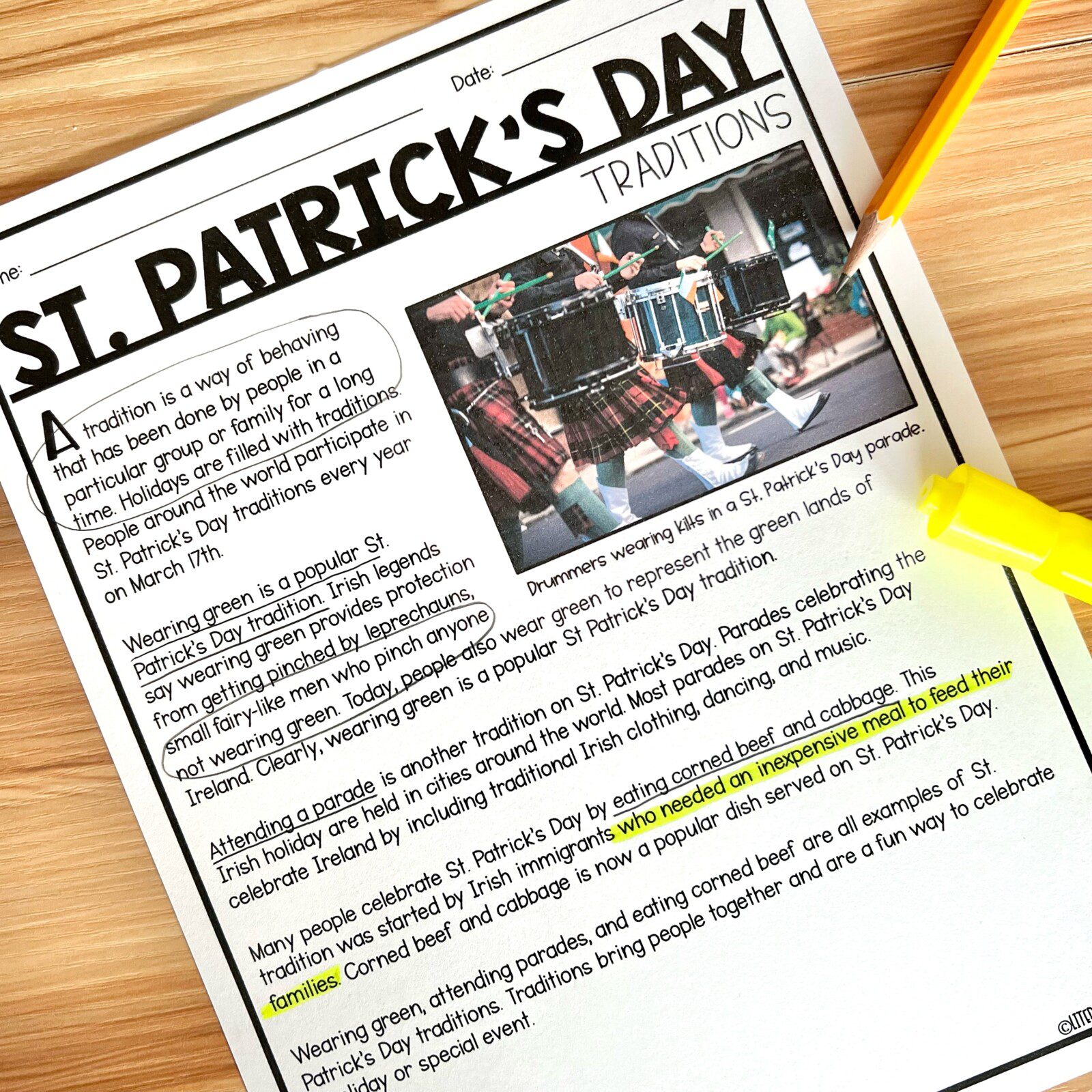 St. Patrick's Day Reading Comprehension and Writing Lesson Plan ...
