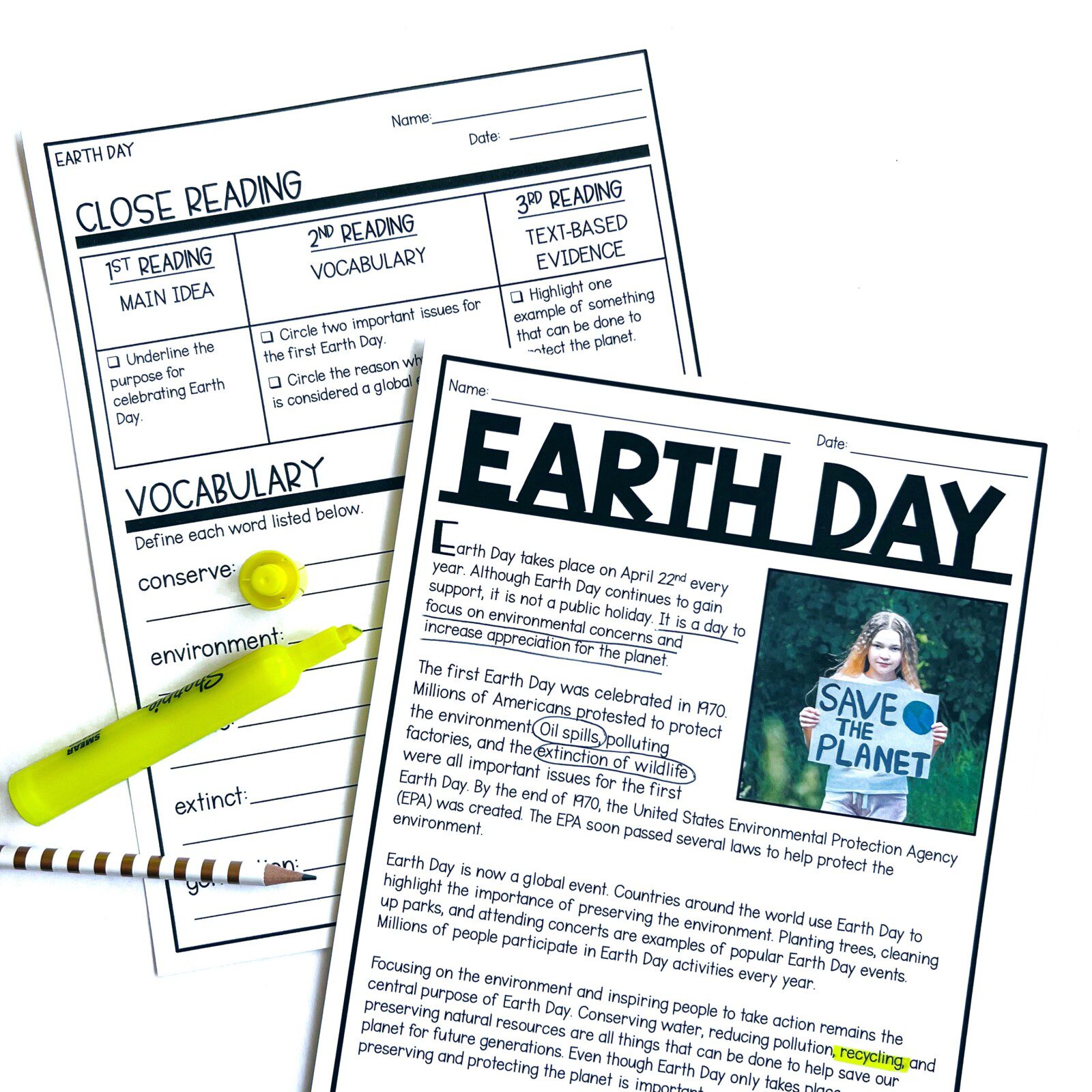 Earth Day Differentiated Reading and Writing Activities - Literacy In Focus