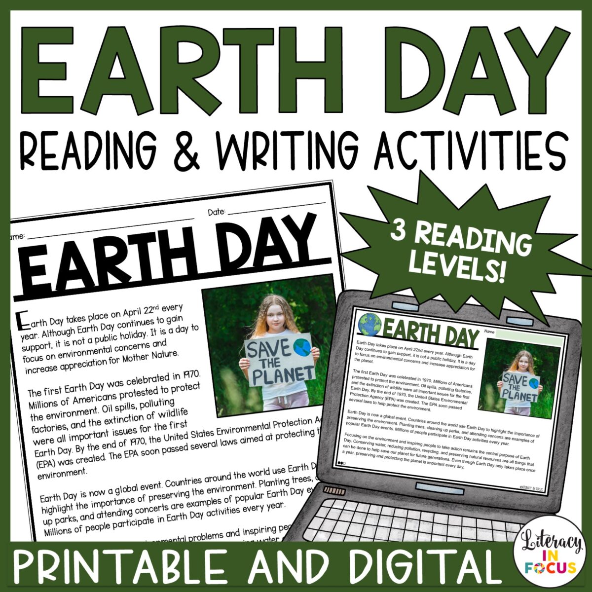 Earth Day Differentiated Reading and Writing Activities - Literacy In Focus