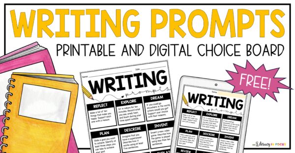 Free Writing Prompts Choice Board For Kids - Literacy In Focus