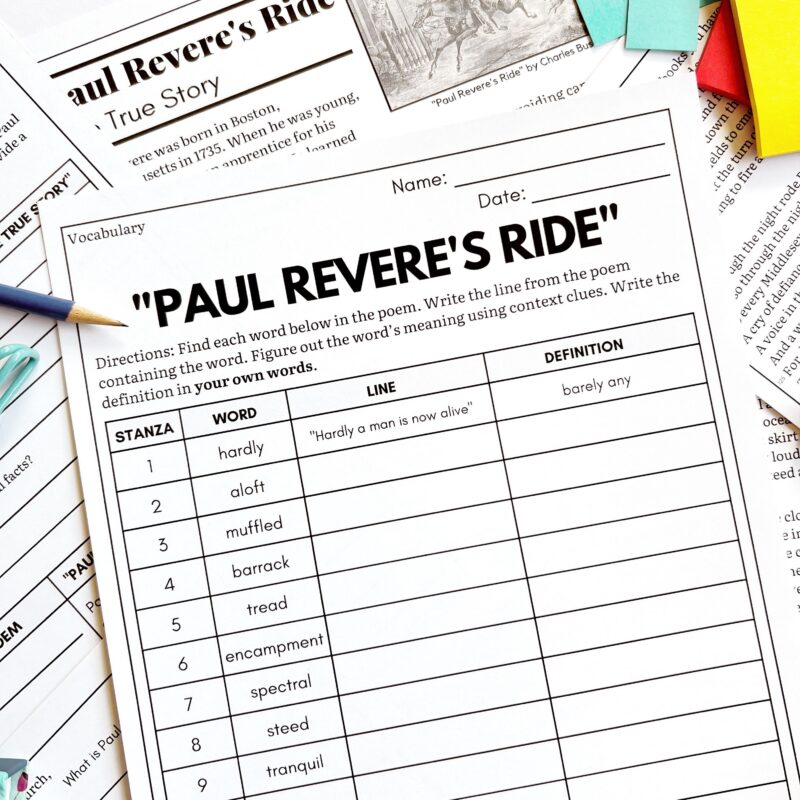 Paul Revere’s Ride Analysis Questions and Comprehension Activities ...