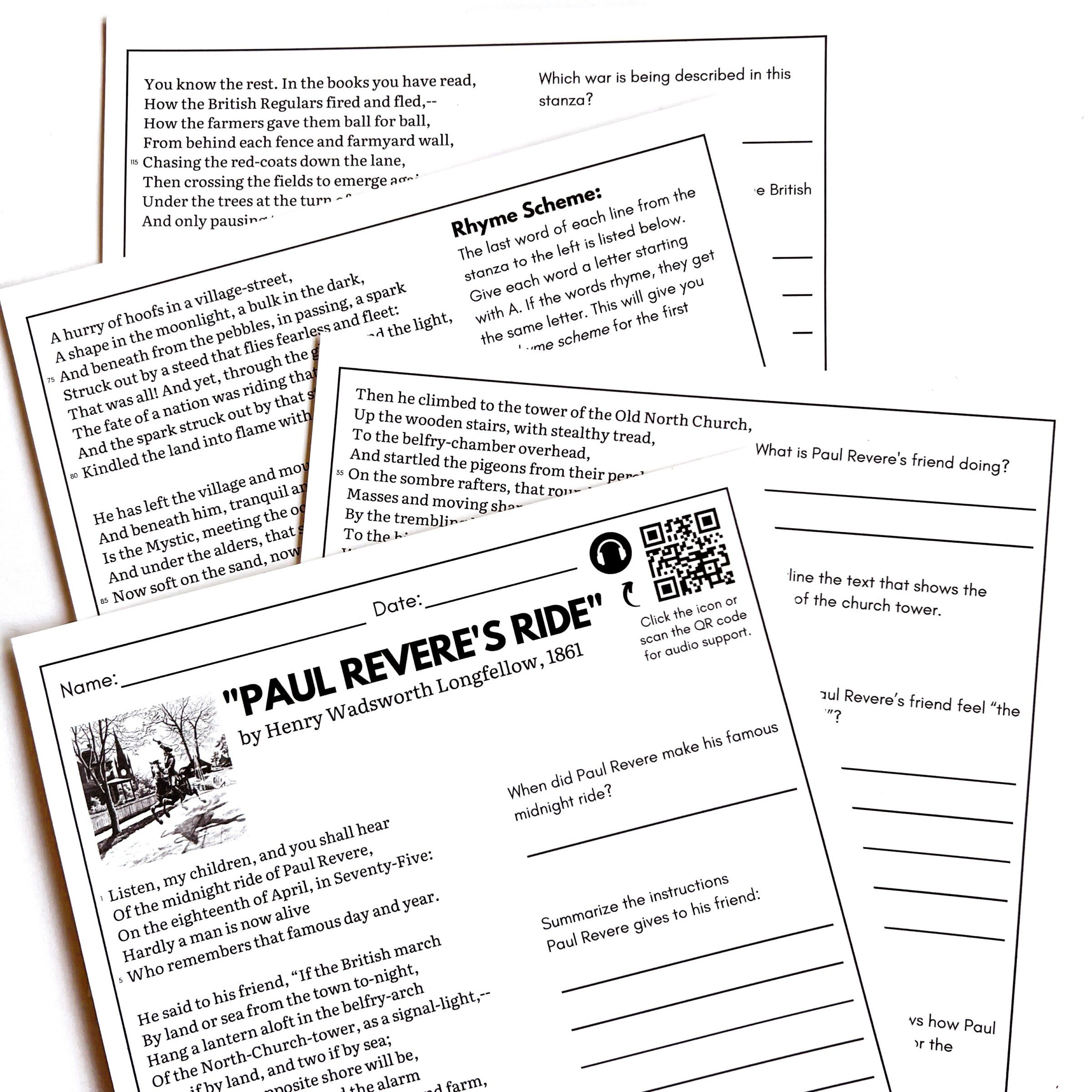 Paul Revere’s Ride Analysis Questions and Comprehension Activities ...