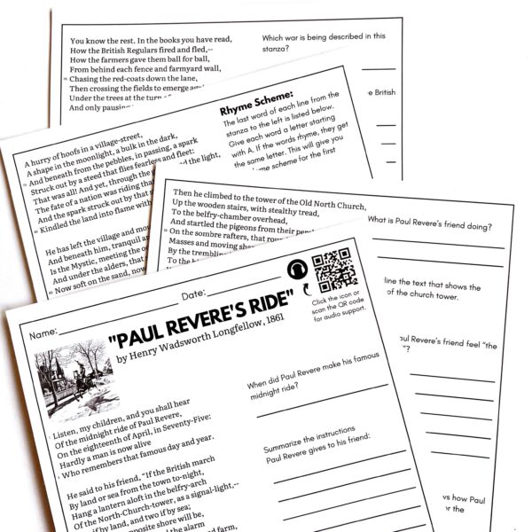 Paul Revere’s Ride Analysis Questions and Comprehension Activities ...