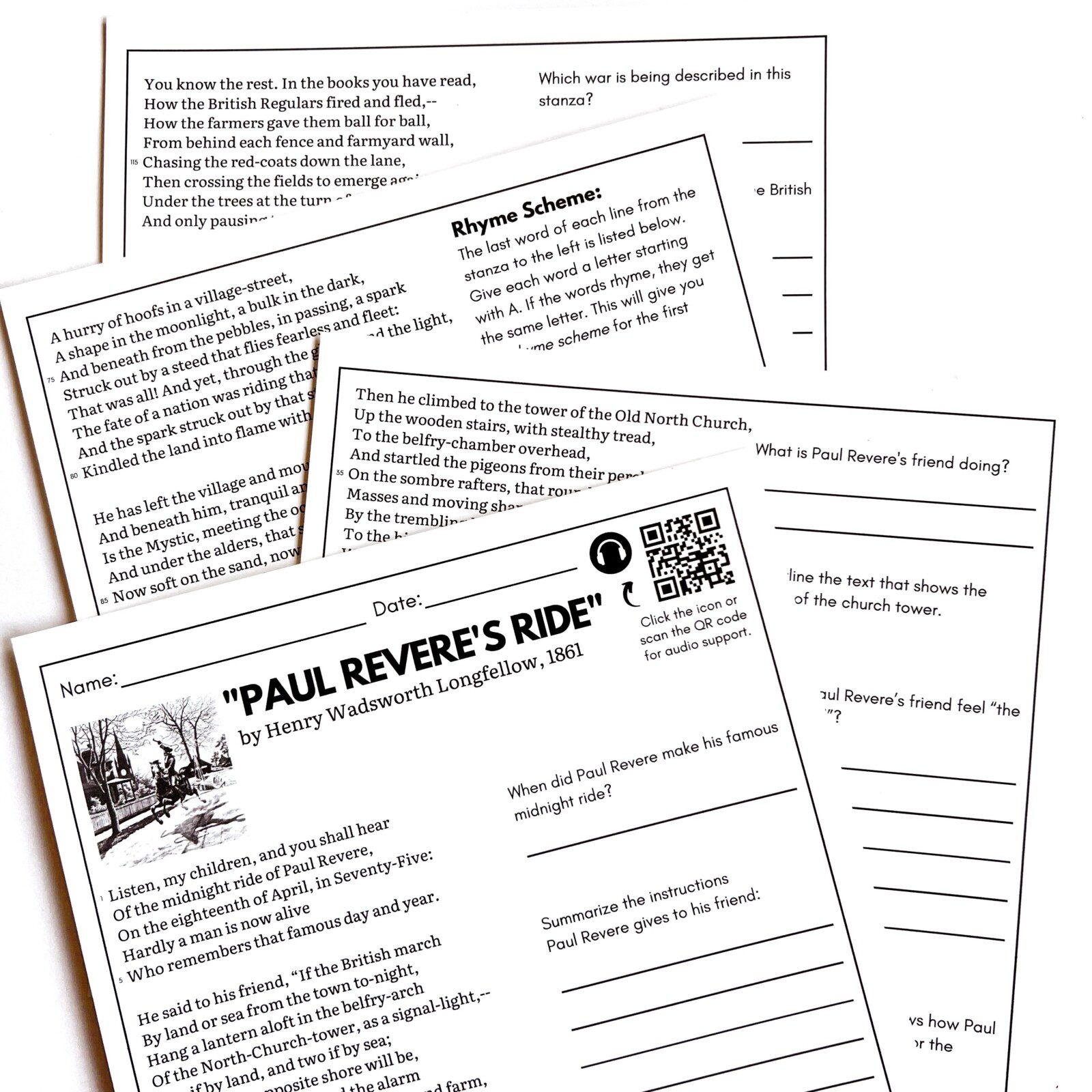 Paul Revere’s Ride Analysis Questions and Comprehension Activities ...