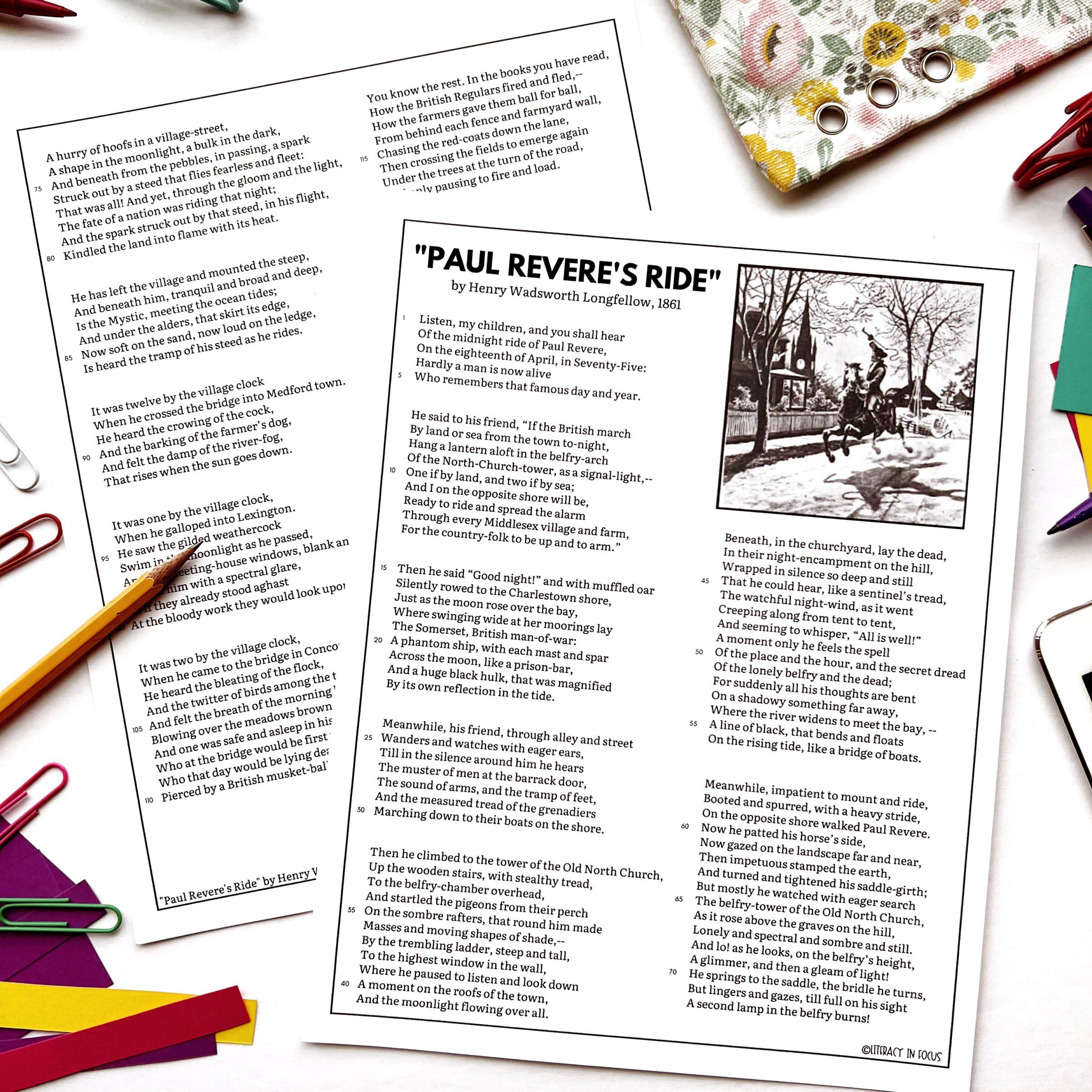 Free Paul Revere's Ride Printable PDF - Literacy In Focus