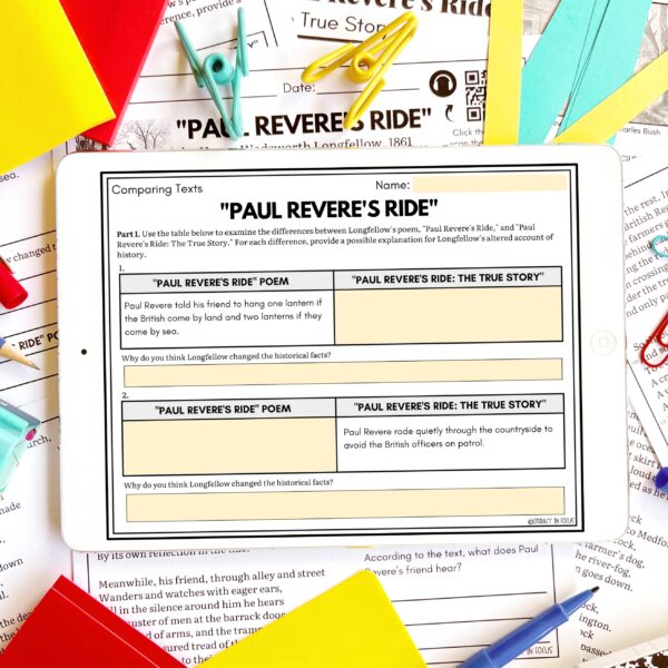 Paul Revere’s Ride Analysis Questions and Comprehension Activities ...