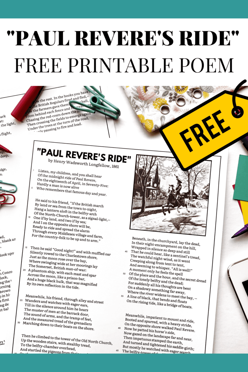 Free Paul Revere's Ride Printable PDF - Literacy In Focus