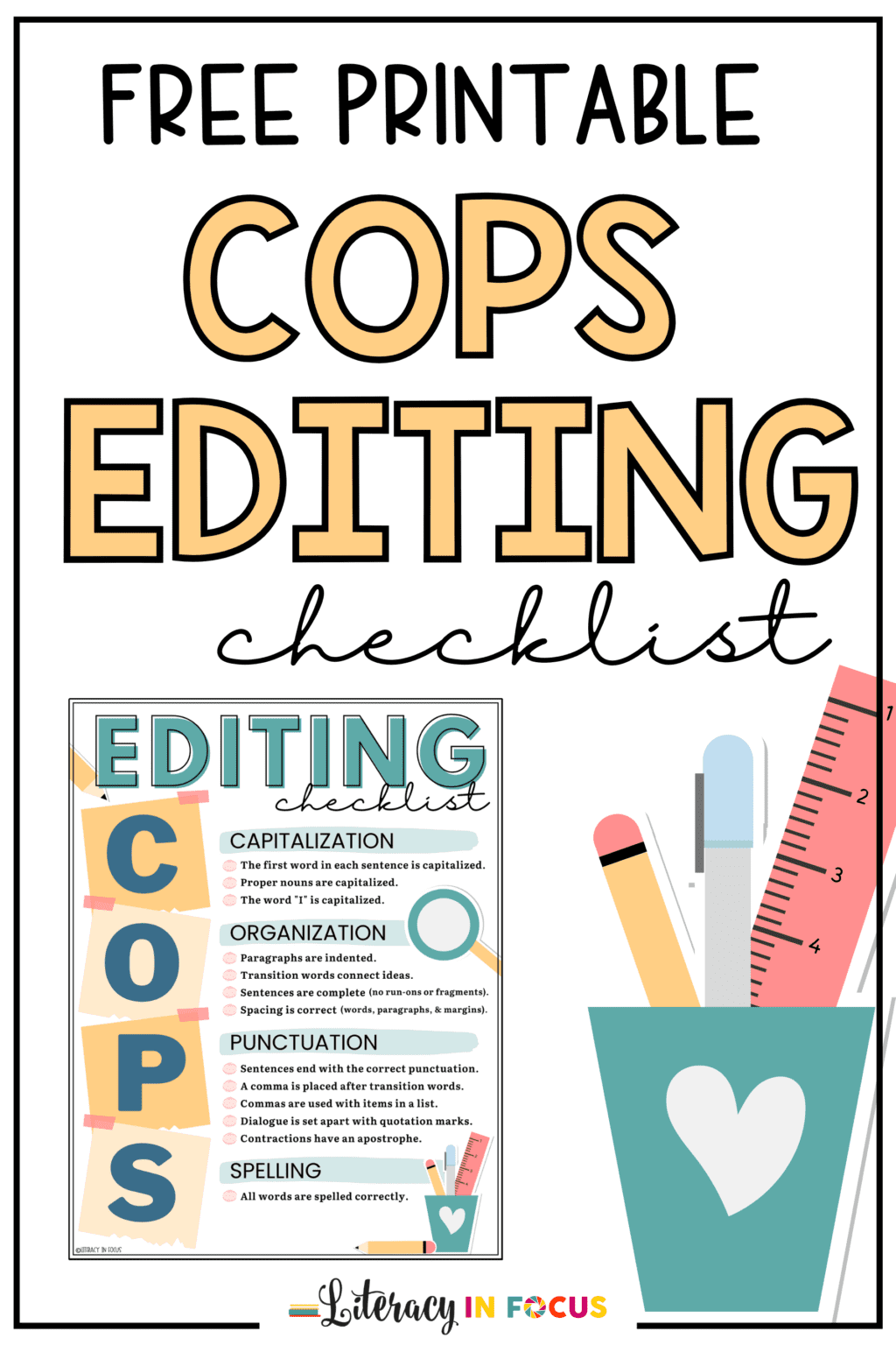 Free Printable PDF | COPS Editing Checklist - Literacy In Focus