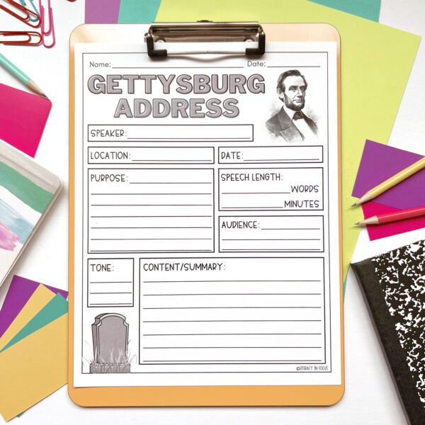 Free Gettysburg Address Graphic Organizer | Printable PDF Worksheet ...