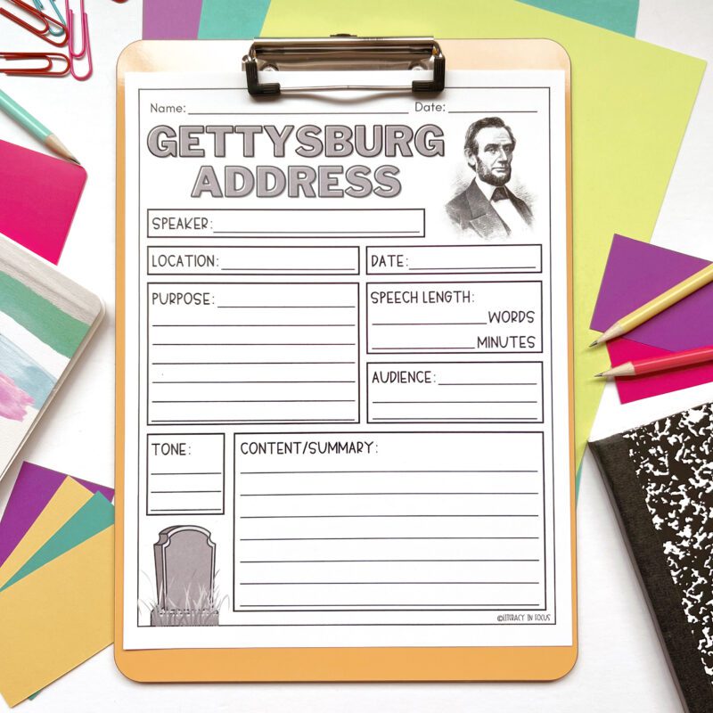 Free Gettysburg Address Graphic Organizer | Printable PDF Worksheet ...