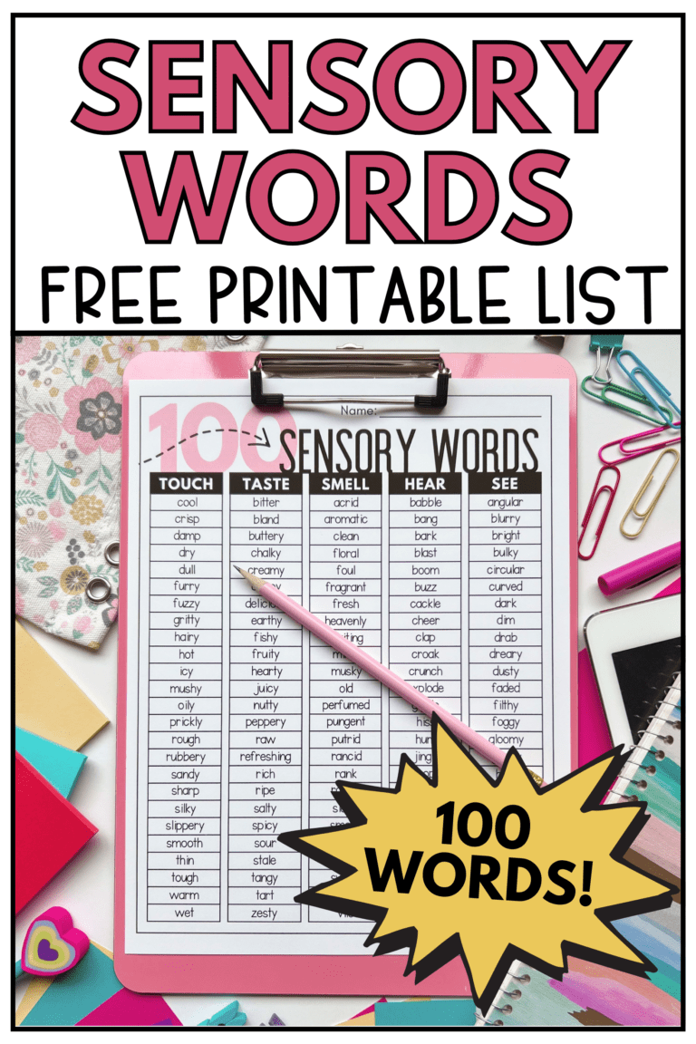 Free Printable PDF | 100 Sensory Words List - Literacy In Focus