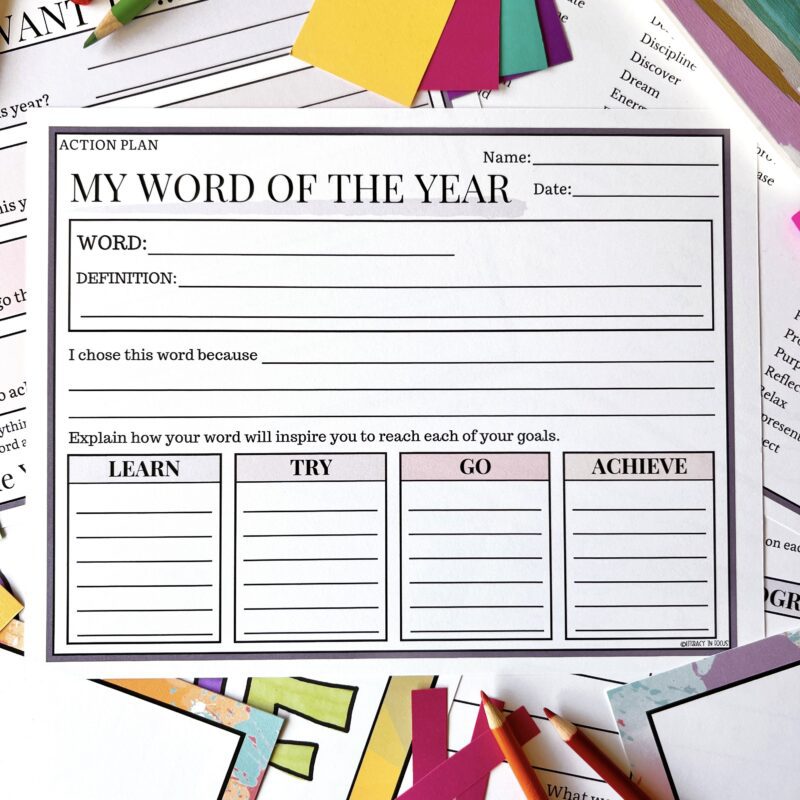 Word of the Year Ideas List for Students | Printable PDF - Literacy In ...