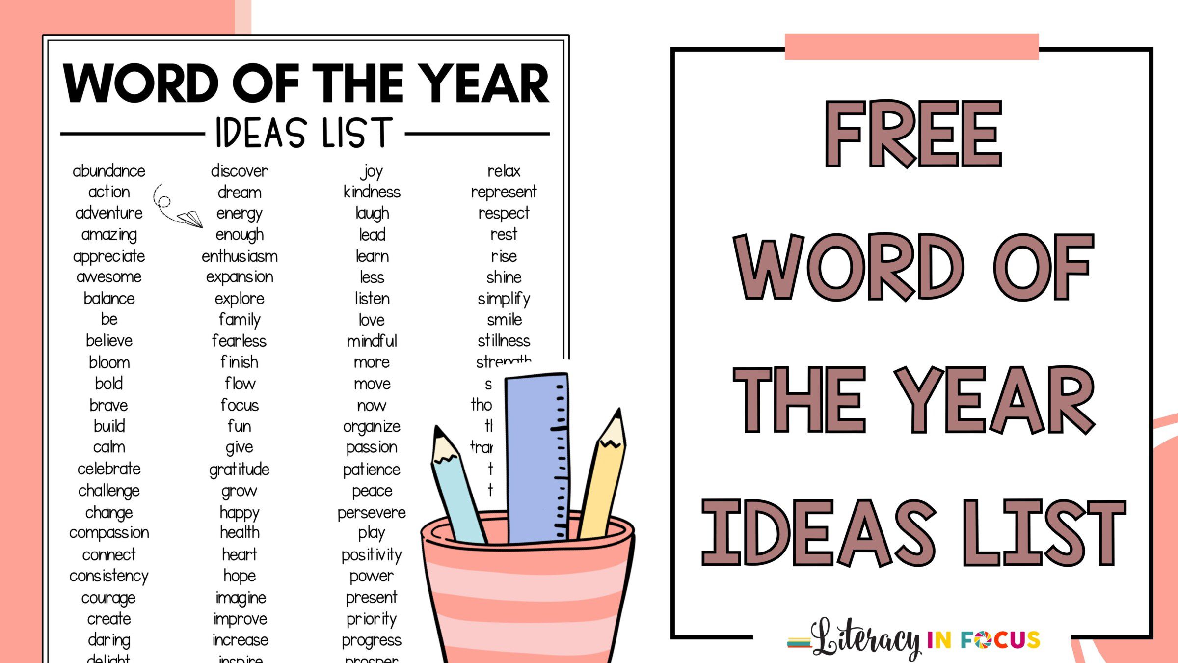 Word of the Year Ideas List for Students | Printable PDF - Literacy In ...