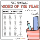 Word of the Year Ideas List for Students | Printable PDF - Literacy In ...