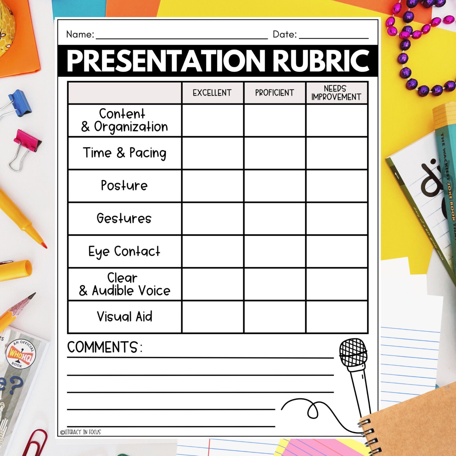 Oral Presentation Rubric | Free Printable PDF - Literacy In Focus