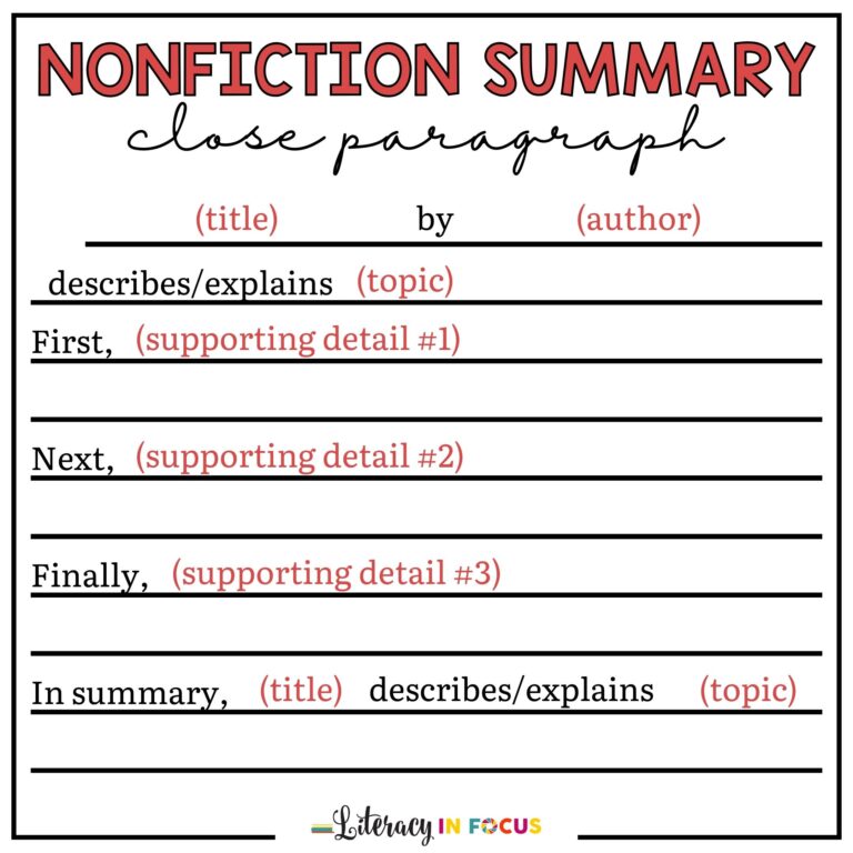 Anchor Chart for Teaching Nonfiction Summarizing - Literacy In Focus
