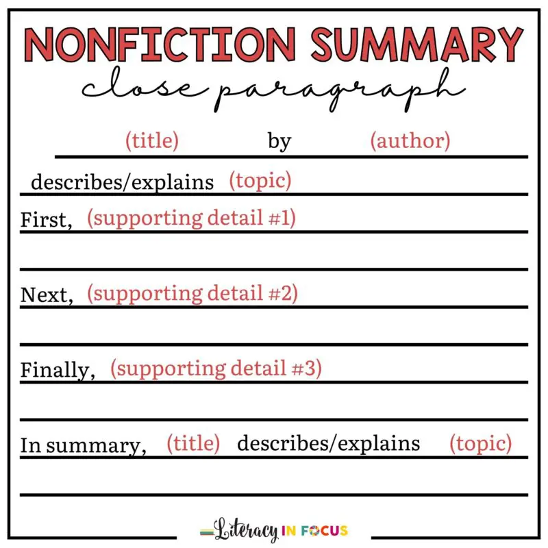 Anchor Chart for Teaching Nonfiction Summarizing - Literacy In Focus