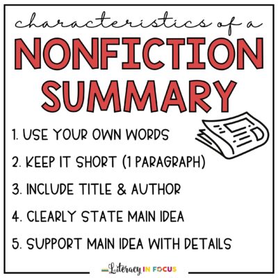 Anchor Chart for Teaching Nonfiction Summarizing - Literacy In Focus