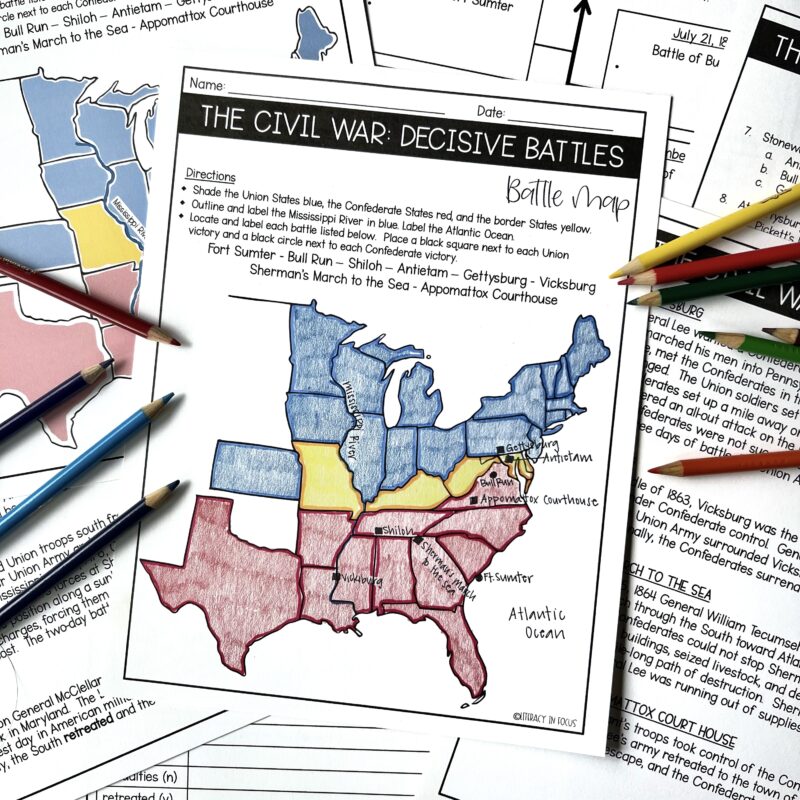 Civil War Battles Timeline Activity | Free Worksheet - Literacy In Focus