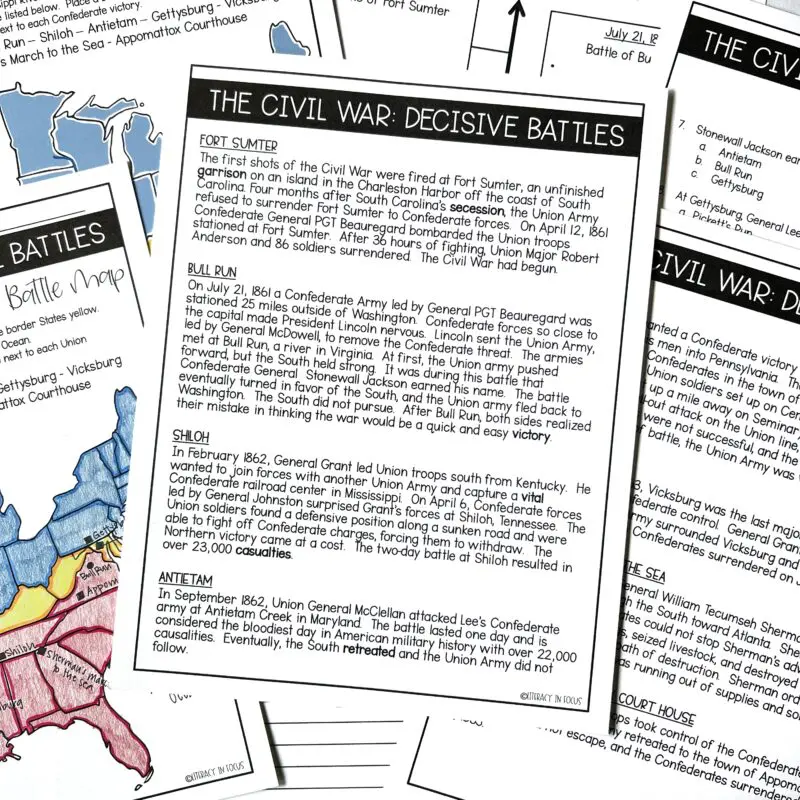 Civil War Battles Timeline Activity | Free Worksheet - Literacy In Focus