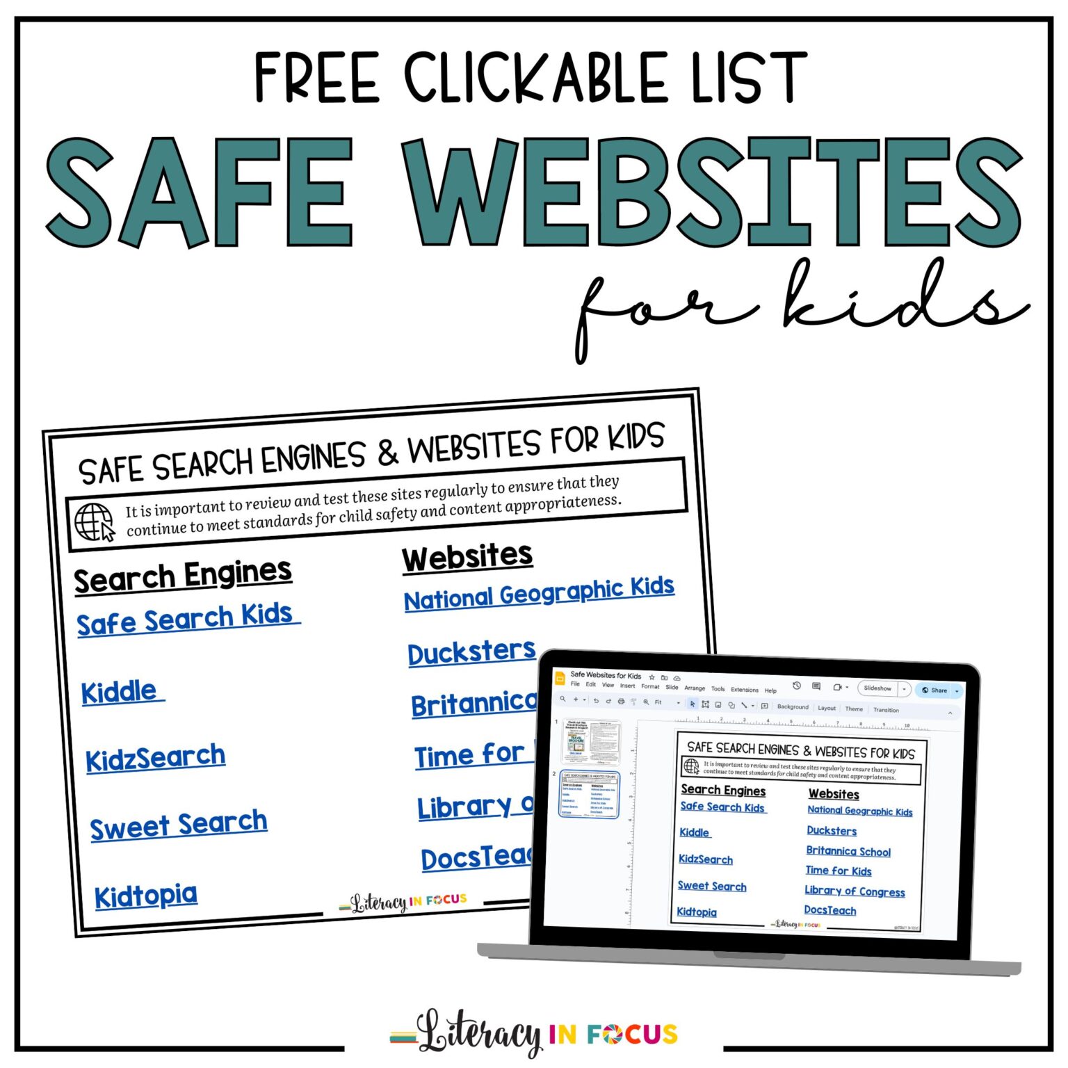 Free List of Safe Research Websites for Kids - Literacy In Focus