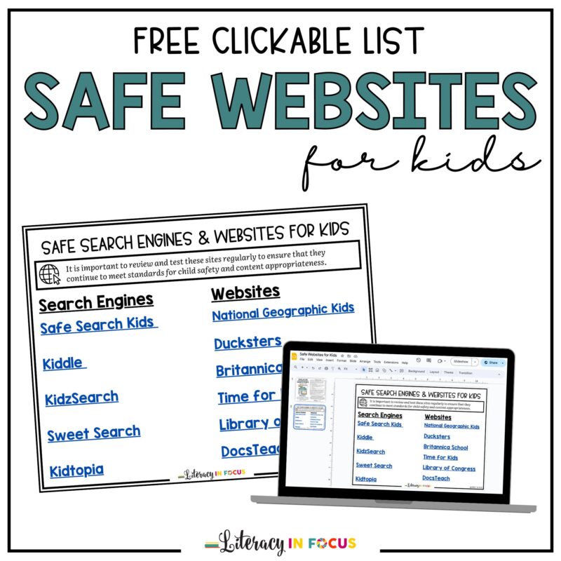 Free List of Safe Research Websites for Kids - Literacy In Focus