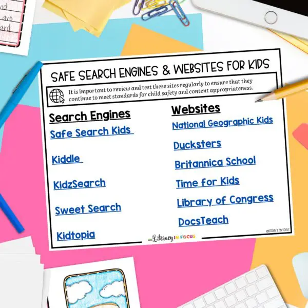 Free List of Safe Research Websites for Kids - Literacy In Focus