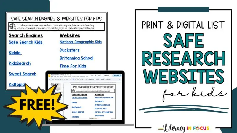 Free List of Safe Research Websites for Kids - Literacy In Focus